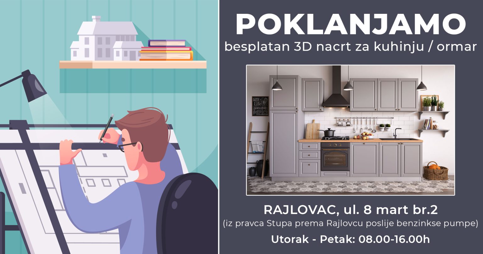 POKLANJAMO – besplatni 3D nacrt za kuhinju / ormar po mjeri - Sinmax salon namještaja Sarajevo